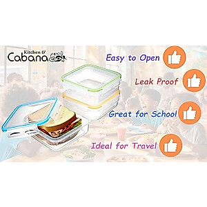 Kitchen & Cabana - Set of 3 - Fun Size Sandwich Containers - Reusable, BPA Free Plastic, Snap Shut Lids with Airtight Silicone Seal. Great for Sandwiches, Snacks and Storage (K&C-3PK)