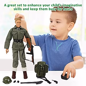 Click N' Play WWII Allies Army Infantry 12” Action Figure Plat Set with Accessories - Click N Play Military WW2 Toys