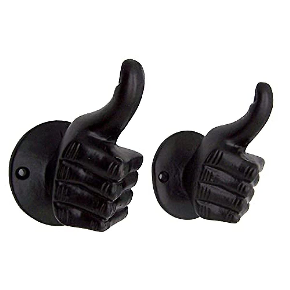 Rustic Weathered Cast Iron Thumbs Up Wall Hooks, Unique Home Décor, Set of 2, 4.5 Inches (Black)