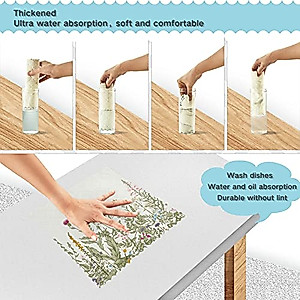 Seamless Floral Herbs and Wildflowers Botanical Pattern Pack of 6 Pcs Kitchen Dish Towels, Absorbent Soft Dishcloths for Bar cafe Car Table Chair Window Washable Towels 11 x 11 inches