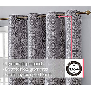 HLC.ME Mia Moroccan Tile 100% Complete Blackout Heavy Thermal Insulated Energy Savings Heat/Cold Blocking Grommet Short Curtain Drapery Panels for Bedroom & Living Room, 2 Panels (52 W x 63 L, Grey)