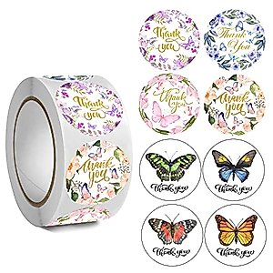 POILKMNI 500PCS Butterfly Stickers Floral Butterfly Thank You Stickers Round Labels Butterfly Decor for Girls Baby Shower Wedding Bridal Shower Birthday Party Favors (1.5 Inch)