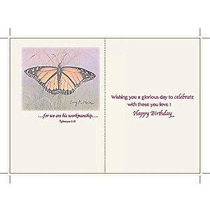 Gracefully Yours Blessed Birthday Greeting Cards Featuring Butterflies by Artist Larry Martin, 12, 4 Designs/3 Each with Scripture Message