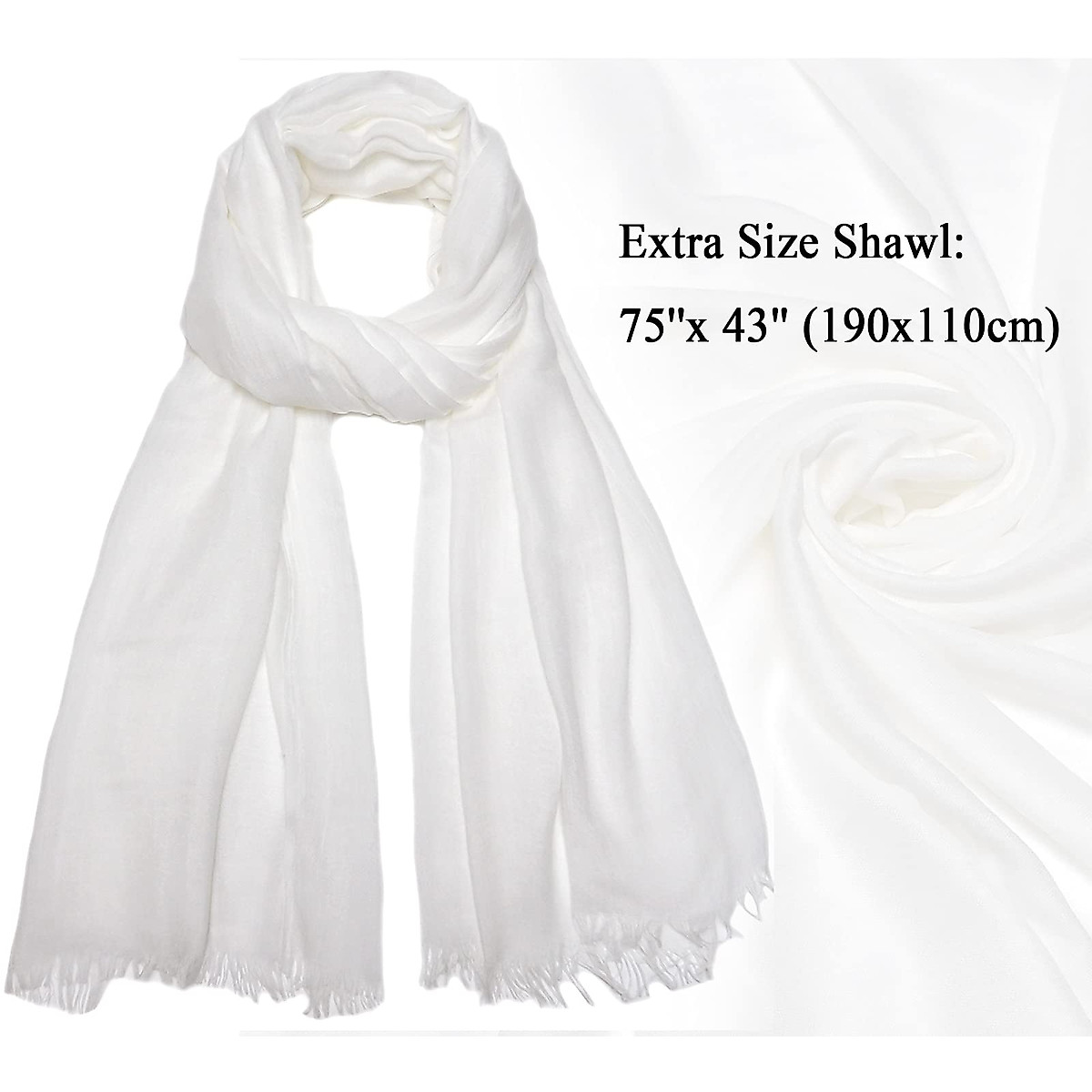 Gragengs Women Summer Scarfs Cotton Lightweight Large Long Gauze Shawl Beach Wrap Plain 75”×43” (White)