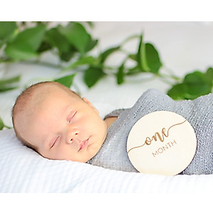 DECLAN & DELANEY Monthly Baby Milestone Cards | 16 Wooden Milestone Discs, Includes Boy/Girl Birth Announcement Sign | Baby Monthly Milestone Props Perfect for Newborn to Age 1 | Baby Shower/Gift Set