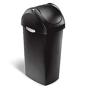 simplehuman 60 Liter / 16 Gallon Swing Lid Trash Can, Black Plastic