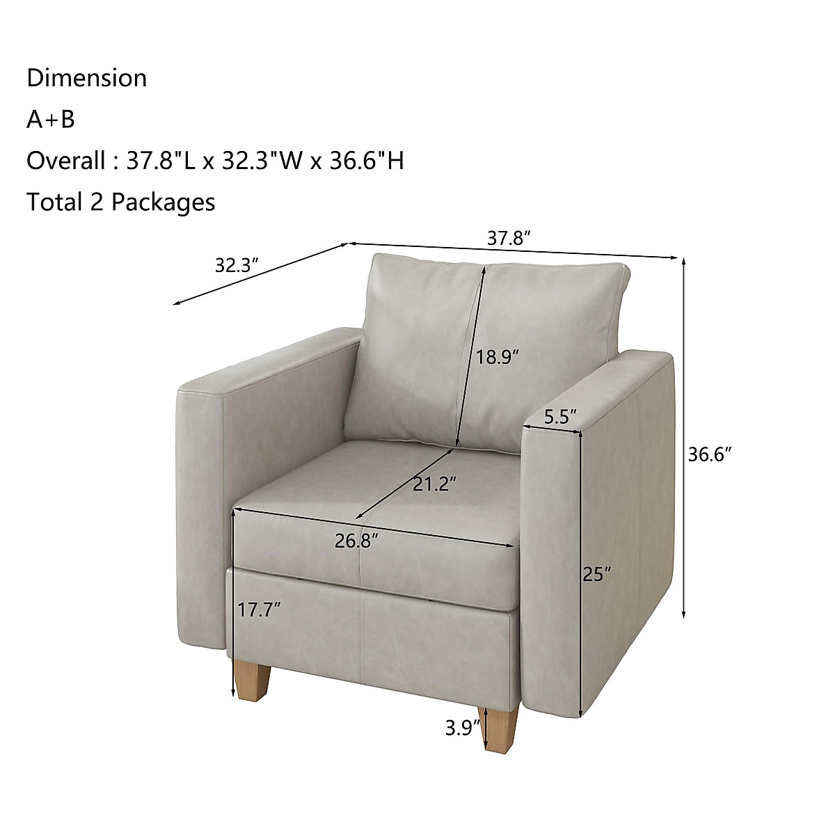 EASE MOOSE Modular Sectional Accent Chair with Storage Seat, Faux Leather Armchair Modern Single Sofa Club Chair for Living Room