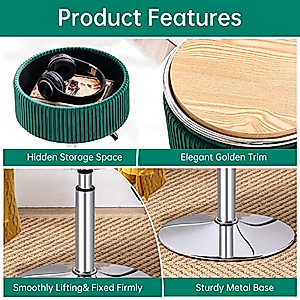 Round Storage Vanity Stool, 360°Swivel Height Adjustable Stool Chair, Emerald Vanity Stool Chair for Makeup Room, Velvet Stool for Vanity With Storage, Vanity Ottoman Chair for Bathroom Living Room