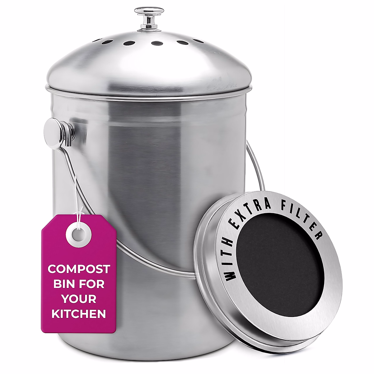EPICA Stainless Steel Compost Bin 1.3 Gallon-Includes Charcoal Filter