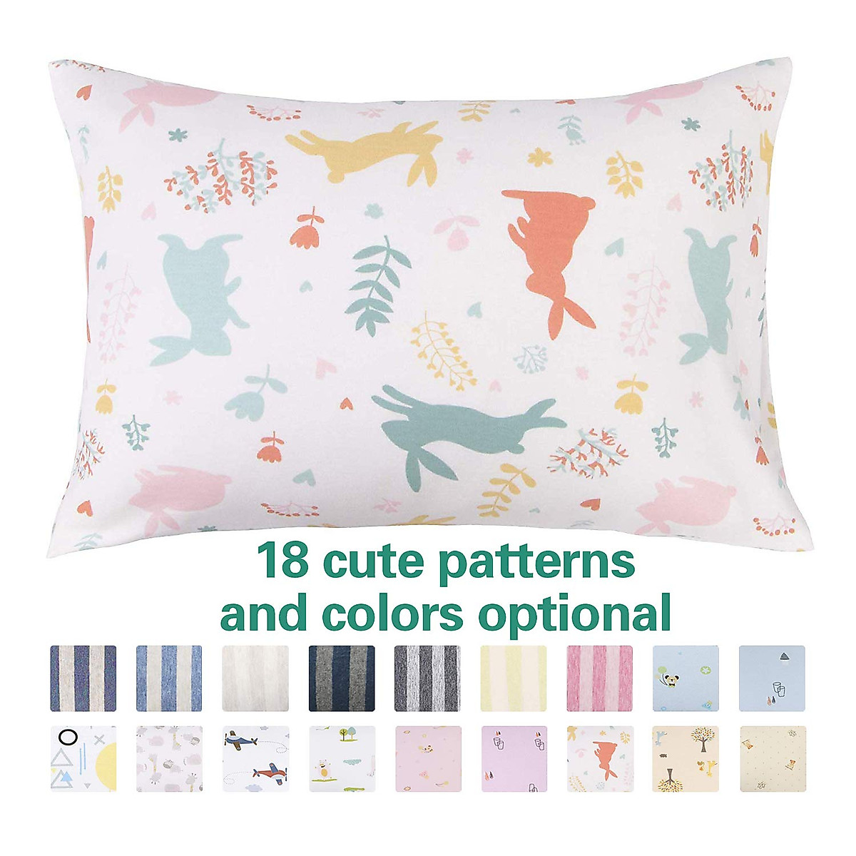 NTBAY Organic Cotton Toddler Pillowcases - Super Soft & Breathable Jersey Cotton Toddler Pillow Cases, 13”x18” Pillow Cases with Envelope Closure, Rabbits