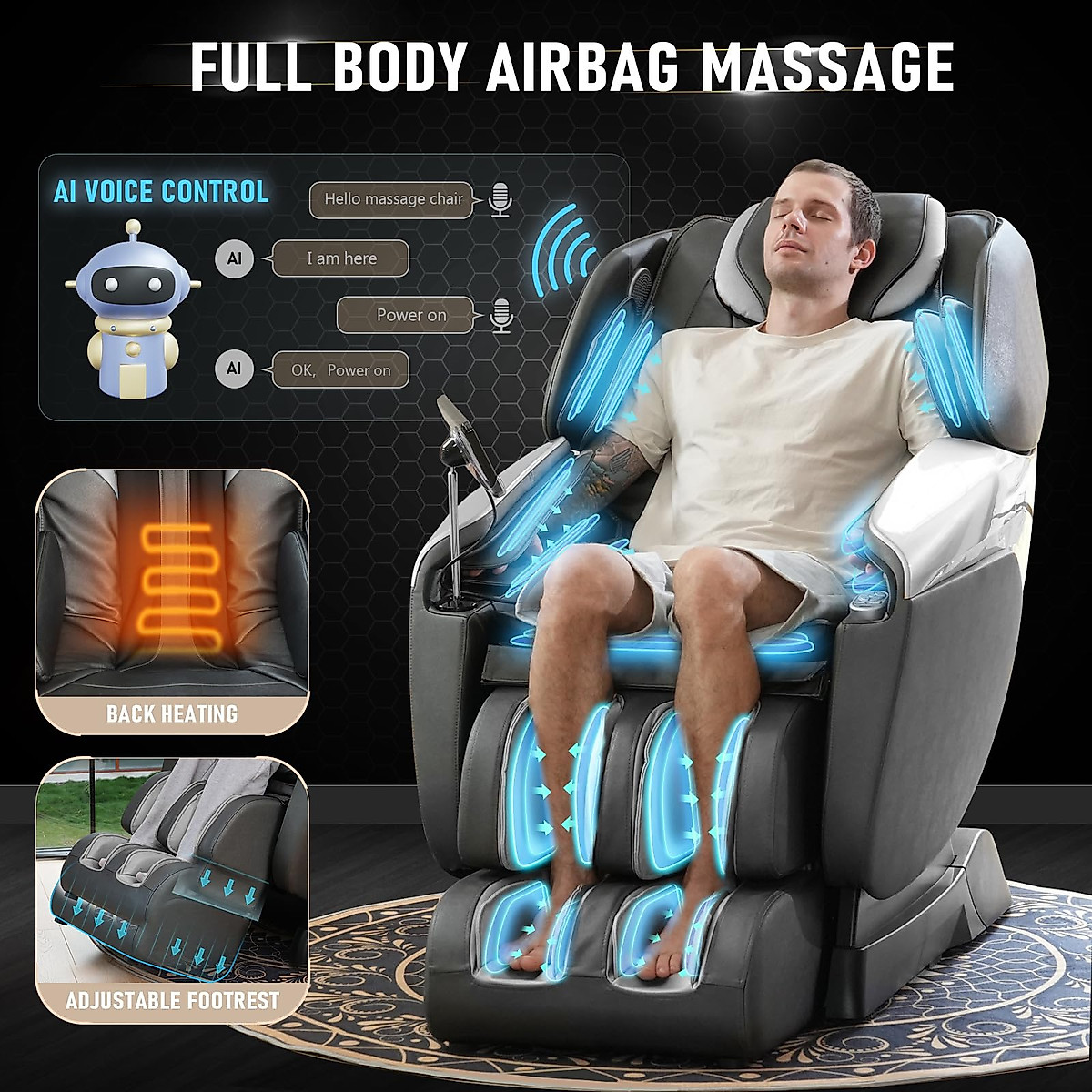 Notired Massage Chair Full Body, 4D SL-Track Zero Gravity Shiatsu Recliner with Mat, 9 Pre-Set Auto-Programmed, Body Scan, Airbag Massage
