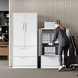 ZAOUS File Cabinet 1 Drawer, Metal File Cabinet with Lock, Lateral Filing Cabinet with Doors & Adjustable Shelves for Home Office, Living Room, Pantry, Gym, Basement, Warehouse, White