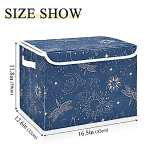 DOMIKING Boho Moon Sun Dragonfly Collapsible Storage Bins with Lids Decorative Lidded Basket for Toys Organizers Rectangular Fabric Storage Boxes with Handles for Nursery Books Shelves Office