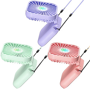 Hortsun 3Pack Necklace Fan Portable Neck Hanging Fan Mini Fan Handheld Fan for Cooling Small Personal Hands Free Fan USB Rechargeable Battery 3 Speed Air Circulatory Fan (Purple, Light Green, Pink)