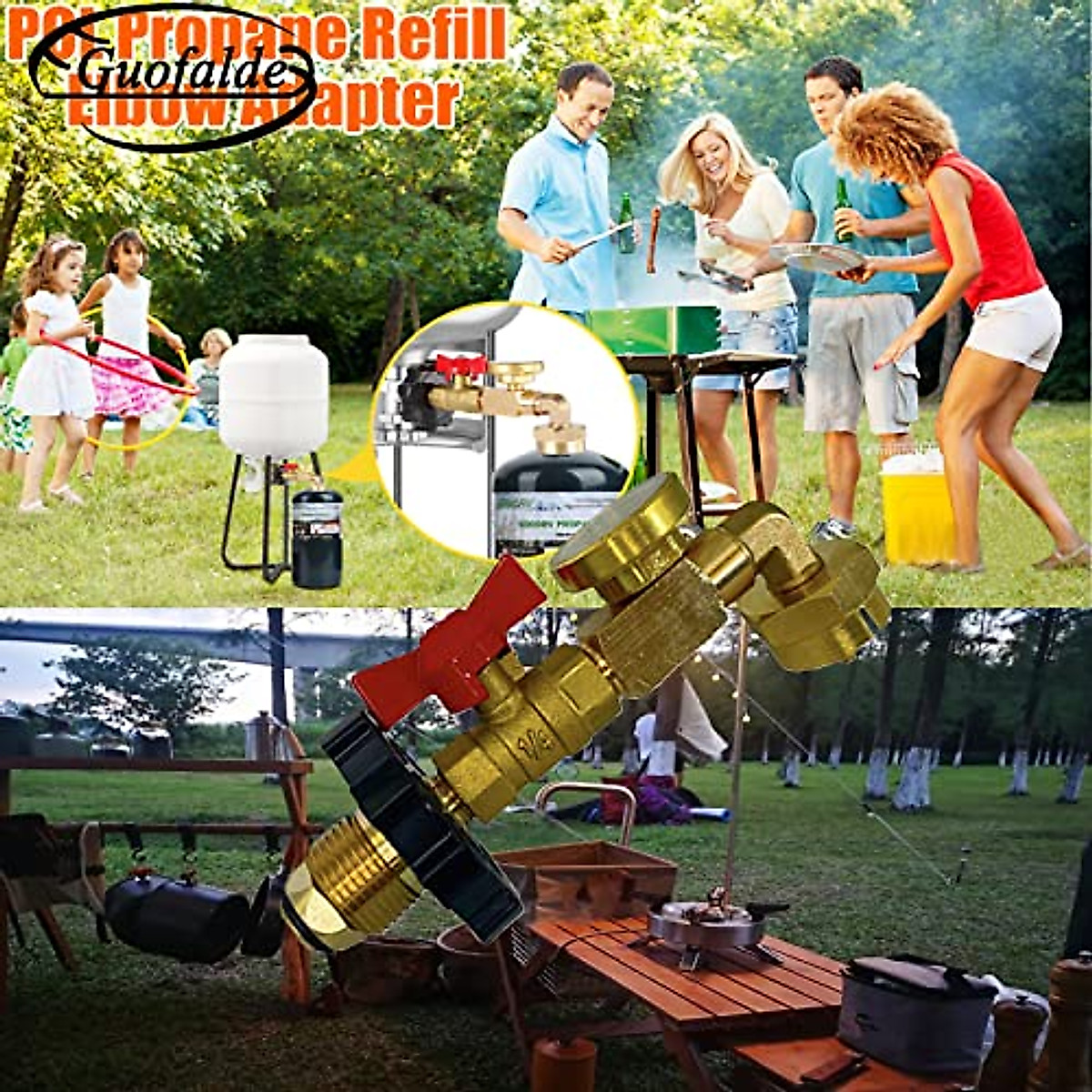 GUOFALDE POL Propane Refill Elbow Adapter with Gauge, 90 Degrees Propane Refill Pressure Adapter with ON-Off Control Valve, for Camping Grill 1Lb Bottle Tank