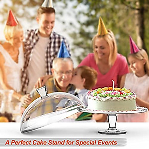 ums Glass Cake Stand with Dome - Footed Glass Service Plate, Large Size (12 inch), Footed Cake Plate Wıth Dome, Multifunctional Serving Platter, durable glass
