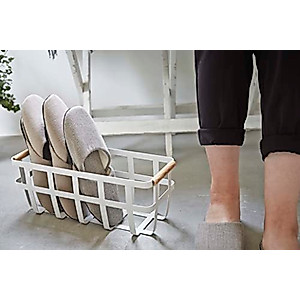 Yamazaki Tosca Slim Storage Basket – Home Organizer Bin Holder with Wooden Handle.