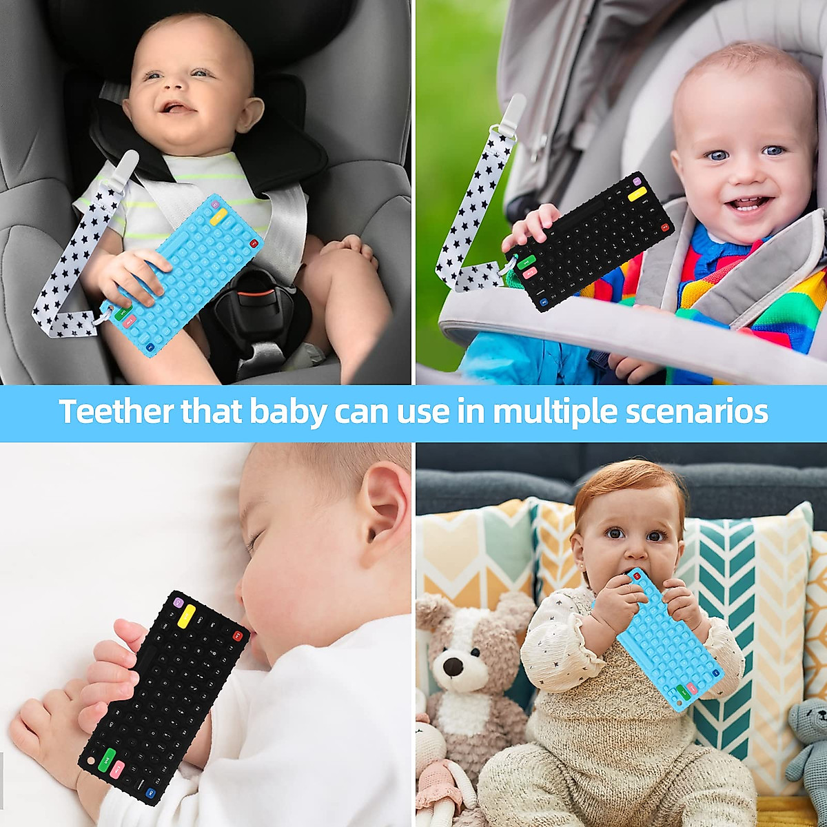 Chuya Baby Teething Toys 2 Pack Teether Toys for Babies for Baby 3-6-12-24 months, Chew Toys for Infant Newborn for Baby Keyboard Shape Silicone Teethers, Soothe Babies Sore Gums