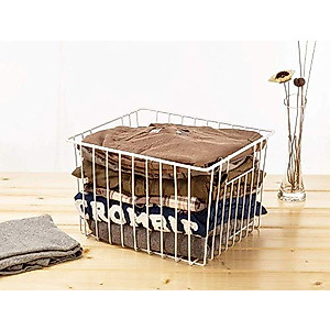 iPEGTOP Deep Refrigerator Freezer Baskets, Large Household Wire Storage Basket Bins Organizer with Handles for Kitchen, Pantry, Freezer, Cabinet, Closets, Pearl White, Set of 3