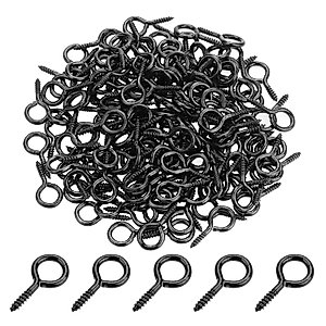 Powlankou 160 Pieces 1 inch Screw Eyes, Black Zinc Plated Steel Screw Eyes, Self Tapping Screw Hooks, Metal Eye Hooks, Eyelet Screws