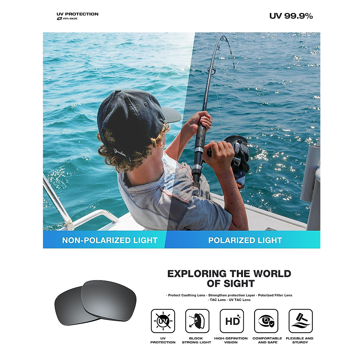 RIVBOS Polarized Sports Sunglasses Driving Sunglasses Shades for Men Women Tr90 Frame for Cycling Fishing Running RB831