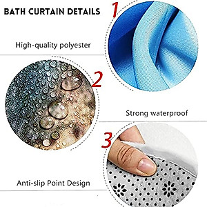 Nkzply 4 Pcs Blue and Black Striped Shower Curtain Set Grey and White Bathroom Sets with Shower Curtain and Rugs Modern Home Bathroom Decor Shower Curtains with Rugs and Toilet Lid Cover