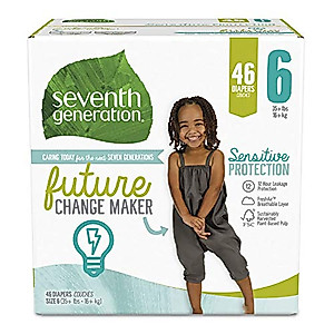 Seventh Generation Baby Diapers, Size 6, 46 Count, Super Pack, for Sensitive Skin