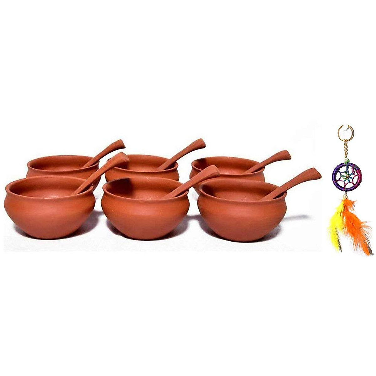 Odishabazaar Bowl Set Handcrafted Terracotta Pottery Clay Soup Bowls Set (Large, Brown)