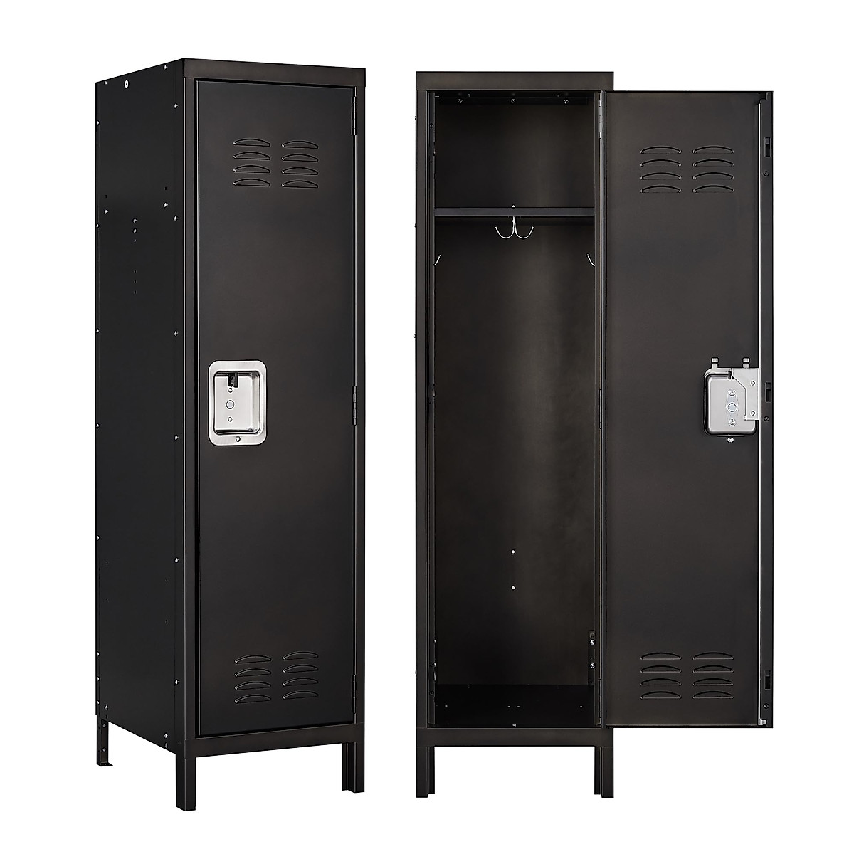 Anxxsu Metal Storage Locker, Lockable Employees Metal Locker with Door, 55" Height Steel Locker for Home, School, Office, Gym (Retro Black)