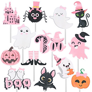 36Pcs Pink Ghost Cupcake Toppers Picks Halloween Cake Decorations for Halloween Party Decorations Halloween Themed Girls Baby Shower Supplies