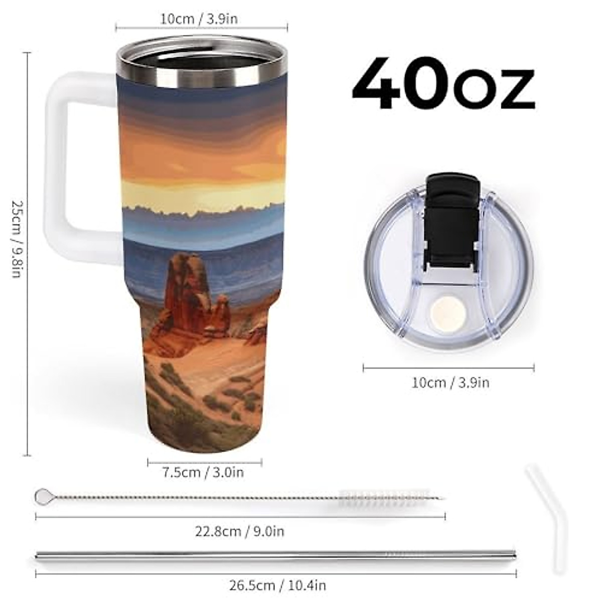 LLUTSNTH 40 Oz Vacuum Tumbler with White Handle Leakproof Insulated Tumbler Arches National Park Stainless Steel Travel Mug with Lid And Straw Coffee Cup Cute Water Bottles Cup Holder Friendly