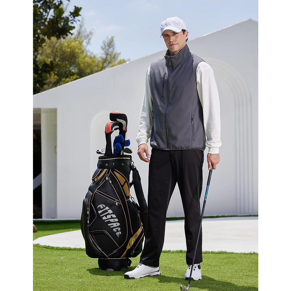 fit space Men's Lightweight Vest Softshell Sleeveless Windproof Jacket with Zipper Pcoket Cycling Travel Hiking Running Golf (Grey, Large)