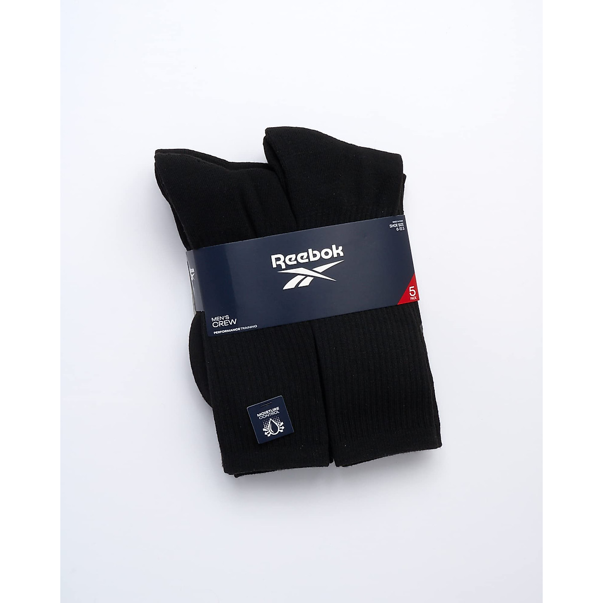 Reebok Men's Cushioned Comfort Athletic Performance High Crew Socks (5 Pack), Size 6-12.5, Classic Black