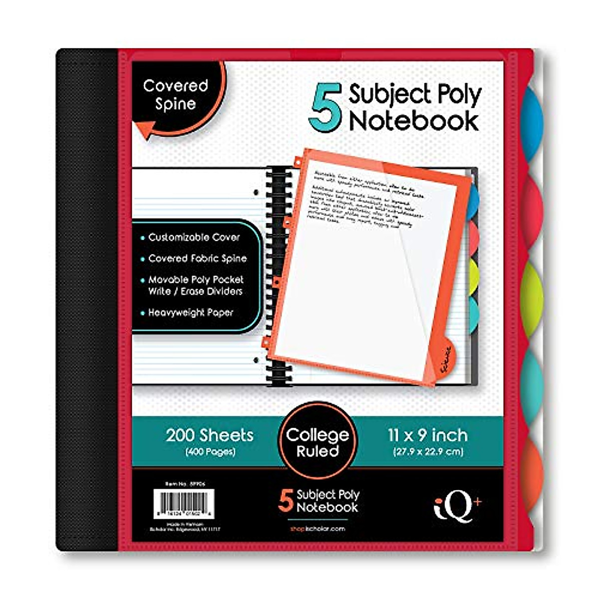 iScholar iQ 5-Subject Poly Cover Wirebound Notebook, College Ruled, 11 x 8.5 Inch Sheet Size, 200 Sheets, Cover Color May Vary (59906)