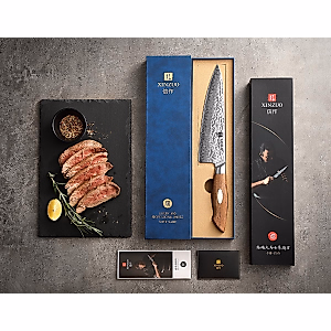 XINZUO 8.3 Inch 67 Layers Damascus Steel Chef Knife, Hand Forged Japanese AUS-10 Steel Gyuto Chef Knife,Walnut Black Walnut Handle,Full Tang, Razor Sharp,Exquisite Box Package