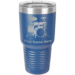 LaserGram 30oz Vacuum Insulated Tumbler Mug, Drum Set, Personalized Engraving Included (Dark Blue)