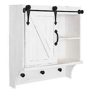 Kate and Laurel Cates Decorative Farmhouse Cabinet Wall Organizer with Sliding Barn Door and 3 Knobs, 18 x 8 x 20, White, Shabby-Chic Farmhouse-Inspired Mail and Key Holder for Wall