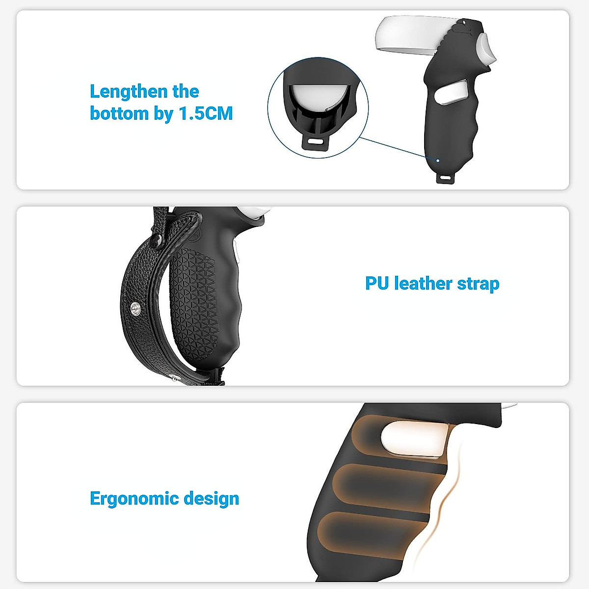 Relohas Accessories for Oculus/Meta Quest 2, Touch Controller Grip Cover, Front Face Protector Cover, Silicone Face Cover with Lens Protective Cover, Protect Your VR in All Aspects(4PCS, Black)