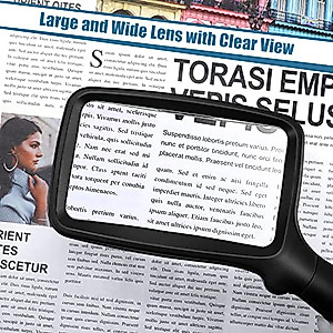 Folding Handheld Magnifying Glass with Light, 3X Large Rectangle Reading Magnifier with Dimmable LED for Seniors with Macular Degeneration, Newspaper, Books, Small Print, Lighted for Low Visions Black