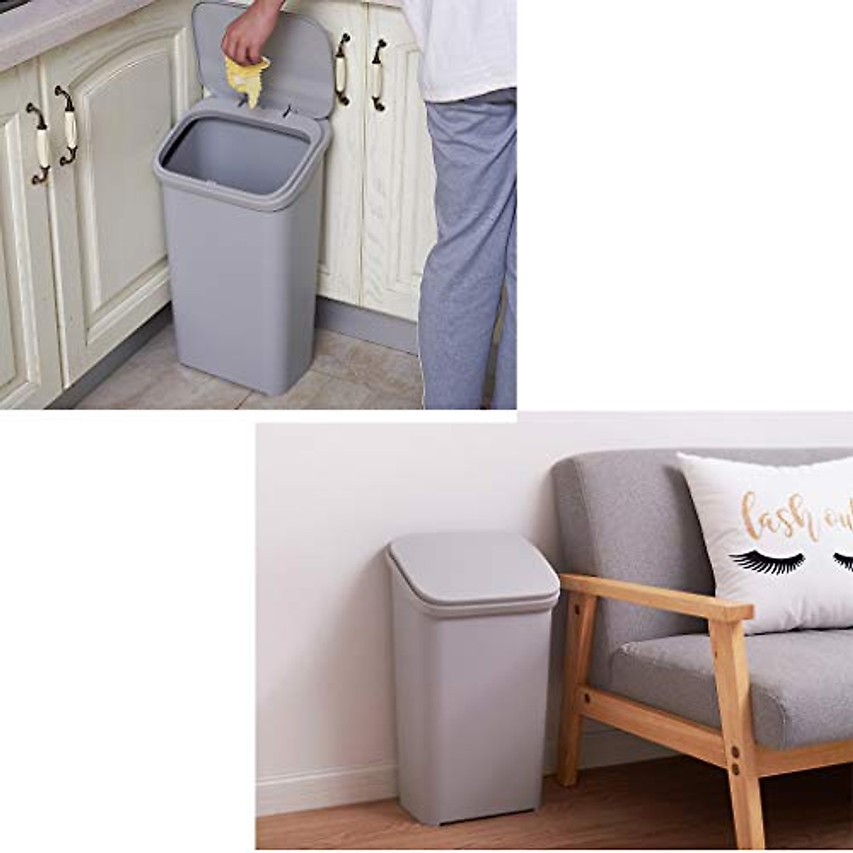 Trash Can Plastic Press Top Trash Bin, Large with Lid 20 Liter, Creative Fashion Home Kitchen Living Room Office Garbage Can (Color : Gray)