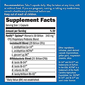 Nature's Way Fortify Optima Daily Probiotic for Women, 50 Billion Live Cultures, Digestive and Immune Health Support Supplement*, 30 Vegan Capsules