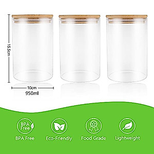 ENLOY Glass Food Storage Jars, 3-Piece Glass Canisters Food Storage Containers with Airtight Bamboo Wooden Lid For Sugar, Flour, Tea, Candy, Cookie, Spice and More, 32 OZ (950 ML)