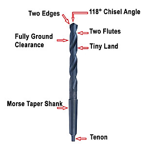 MAXTOOL 33/64" Twist Drill Bits with Morse Taper Shank HSS M2 Taper Shank Drill Bits Black Oxide MT No 2; TS02B05R33