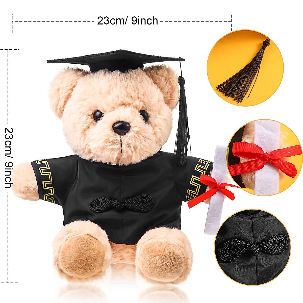 ZJoey Bear with Graduation Cap Toys Class of 2025 Graduation Plush Stuffed Teddy Bear Animal Dog Graduation Cap and Gown with Greeting Card and Bag for Graduation Day Gift(Black Graduation Bear)