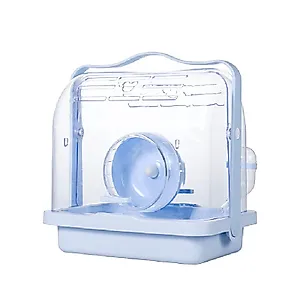 Portable Transparent Small Animal Cage for Pet Hamsters, Gerbils, or Mice, with Free Water Bottle and Running Wheel - Hamster House and Habitat for Reptiles. Perfect for Home or Travel (Blue)