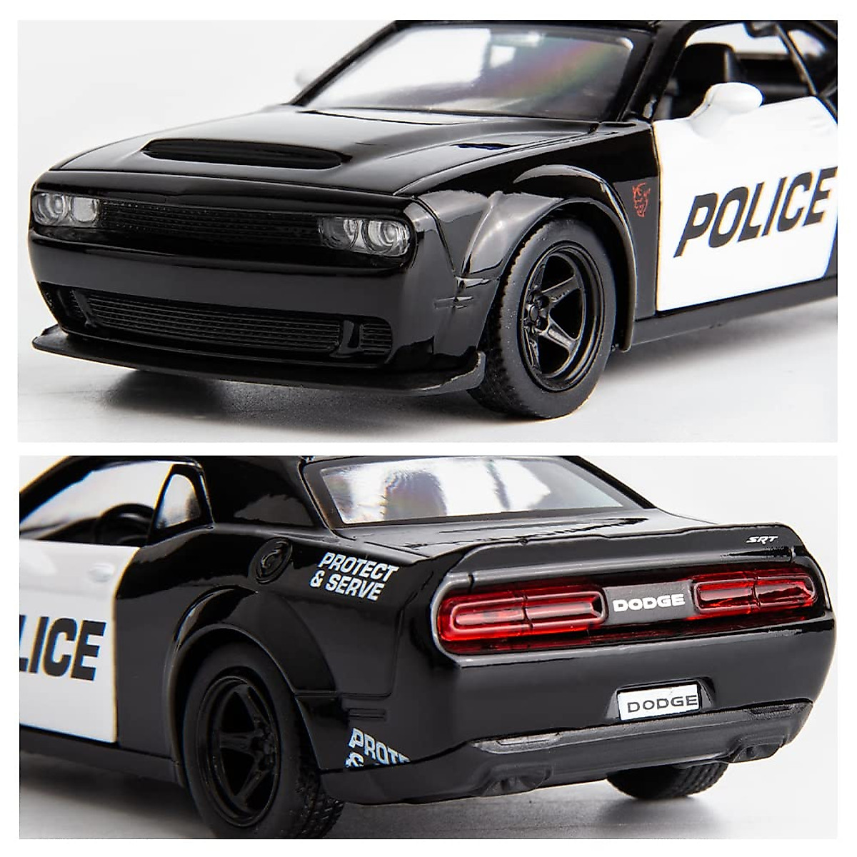 BDTCTK 1/36 Scale Challenger Police Car Model, Zinc Alloy Die-Cast Pull Back Vehicles Kid Toys for Boy Girl Gift (Black)