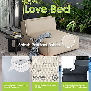 Patio Furniture Bean Bag 2 Person Chaise Lounge Chair Outdoor Middle Chair Reclining Chair Garden Pool Lounge Chairs Sunbathing Recliners Beach Lounge Chair Sunbed (light beige, 2 person lounge chair)