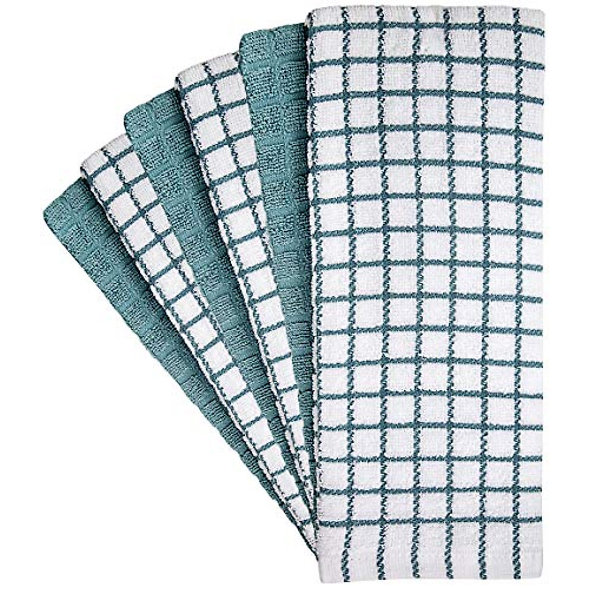 Kitchen Towels 16"x 28" | Dish Towels | Kitchen Hand Towels | Large Dishcloths Set | Highly Absorbent Tea Towel, Soft with Hanging Loop | Natural Ring Spun Cotton, 380 GSM | Aqua Check Design - 6 Pack