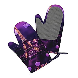 Pink Paris Printed Silicone Anti-Scald Gloves, Oven Mitts, Used for Cooking, Grilling, Kitchen Oven Gloves.
