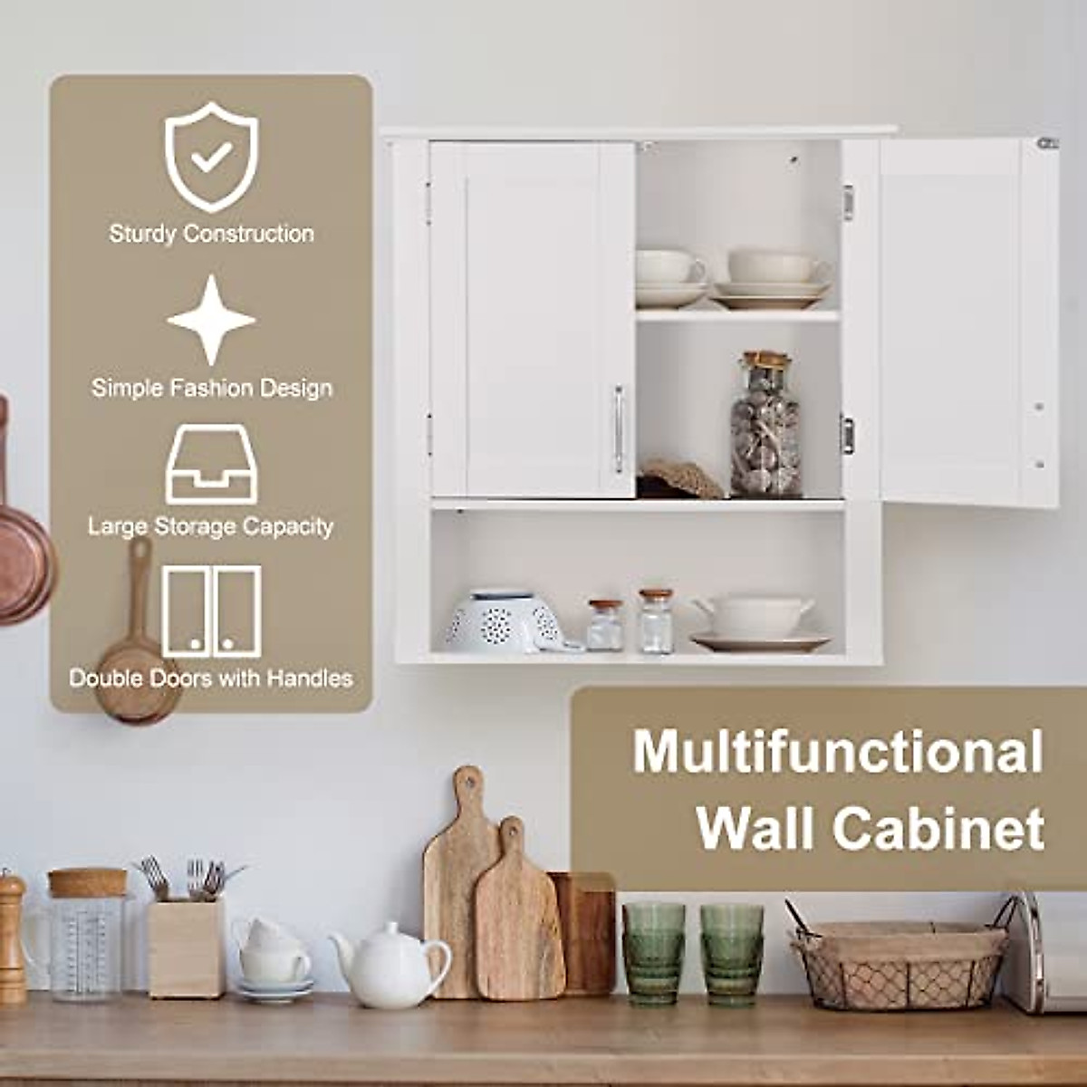 ZenStyle Bathroom Wall Cabinet Over The Toilet, White Medicine Cabinet with 2 Doors and Adjustable Inner Shelves, for Bathroom, Living Room